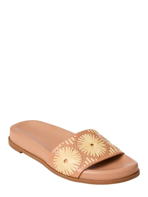 Jack Rogers Somerset Embroidered Slide Sandal - Caf Au Lait/ Natural