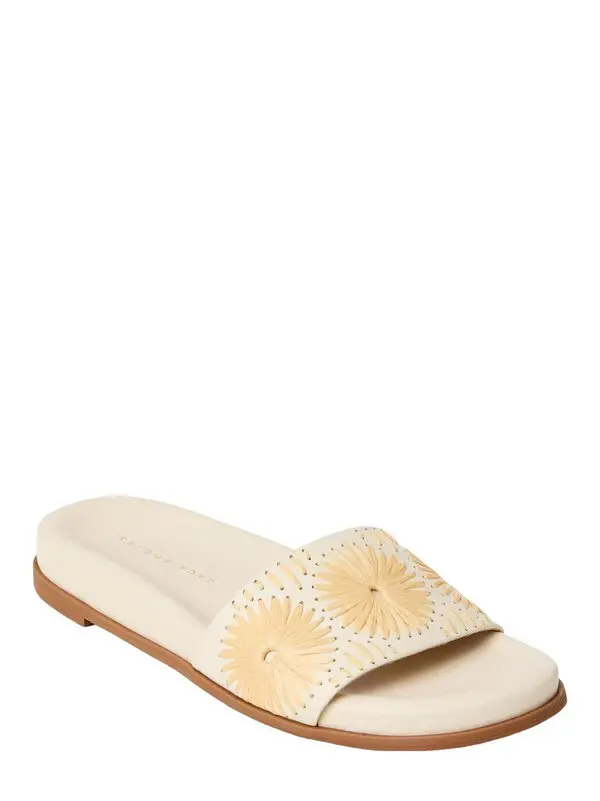 Jack Rogers Somerset Embroidered Slide Sandal - Ivory/ Natural