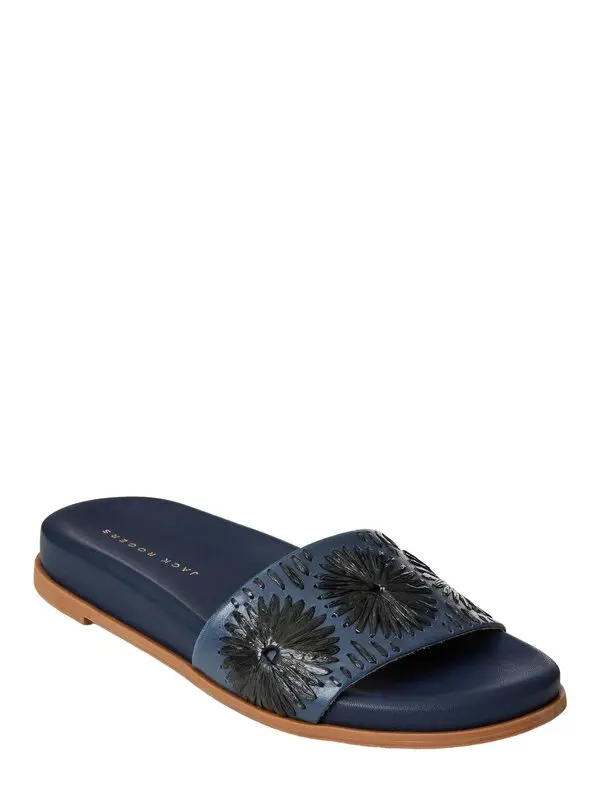 Jack Rogers Somerset Embroidered Slide Sandal - Midnite/ Black