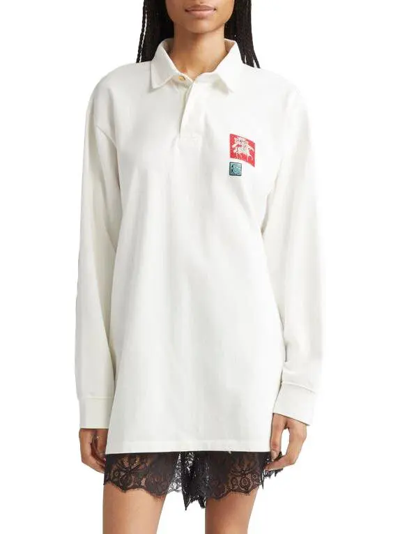 CONNER IVES Oversized Long Sleeve Polo - White
