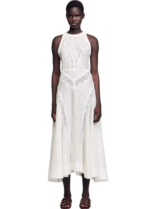Sandro Lace Trim Maxi Dress - White