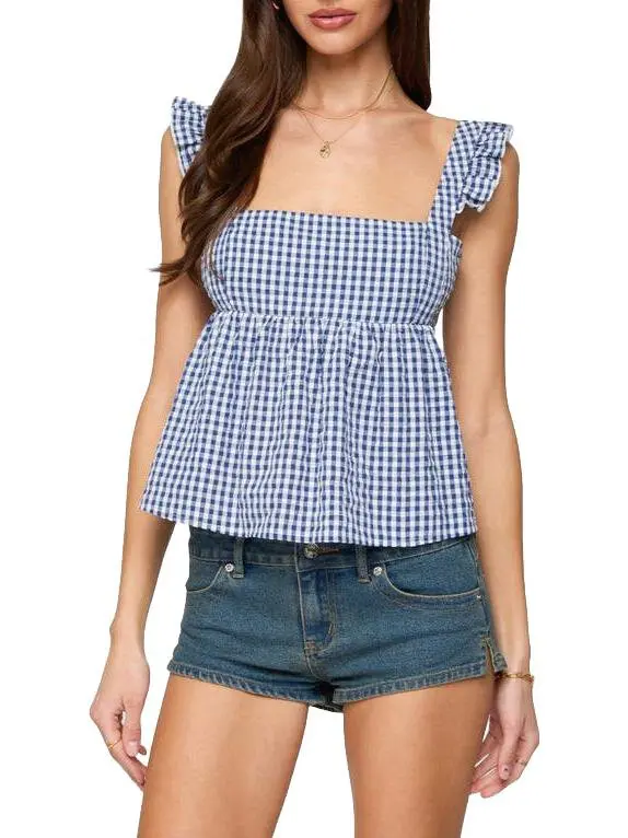 EDIKTED Gingham Tie Back Tank - Blue