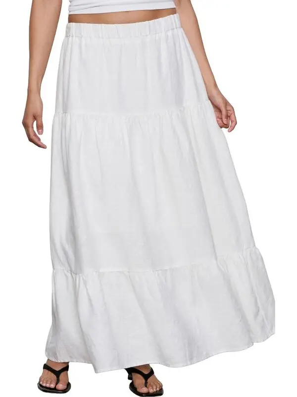Sanctuary Prairie Tiered Linen Maxi Skirt - White