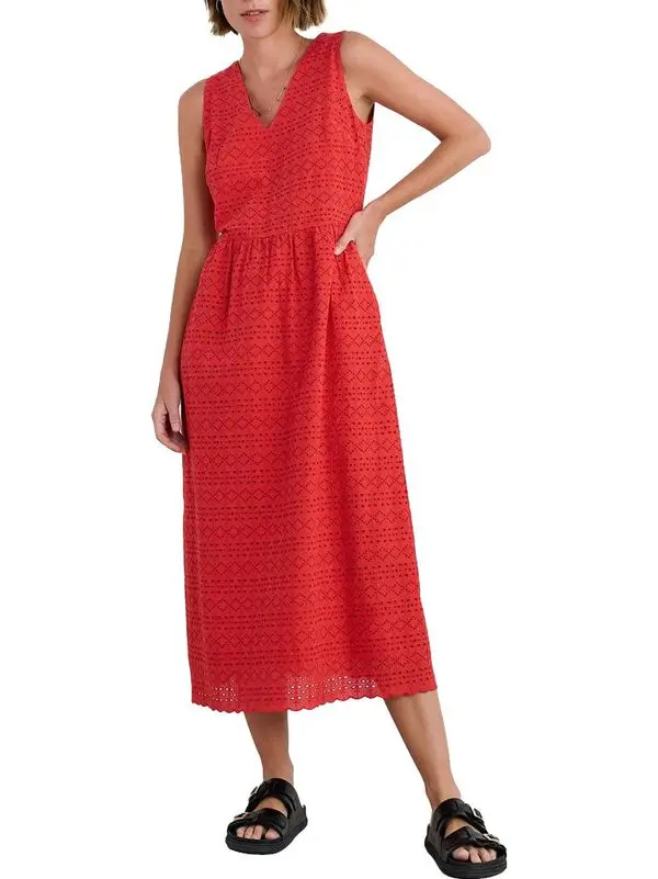 SEASALT CORNWALL Eyelet Embroidered Sleeveless Dress - Tomato