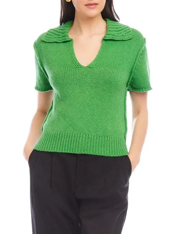 Fifteen Twenty Evie Cotton Johnny Collar Polo - Green