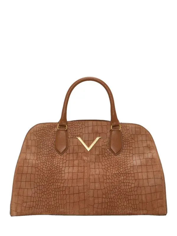 Vince Camuto Tasha Croc Embossed Leather Satchel - Brown