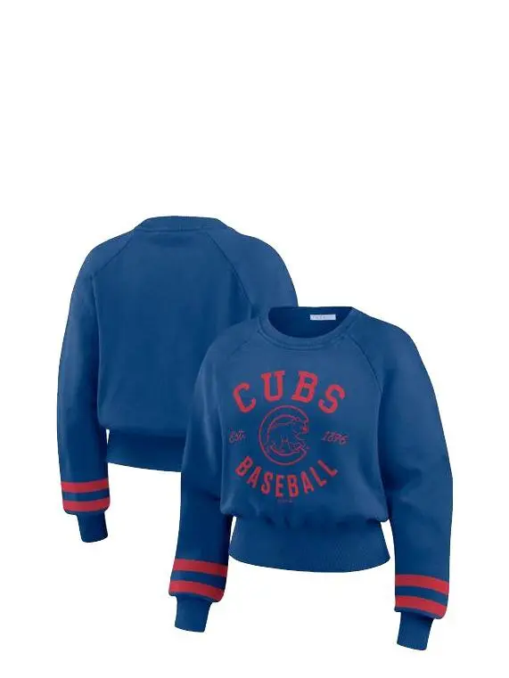 WEAR BY ERIN ANDREWS Chicago Cubs Vintage Washed Cropped Pullover Sweatshirt - Royal