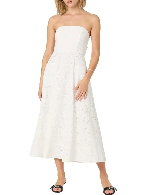 Astr The Label Strapless Cotton Eyelet Dress - White