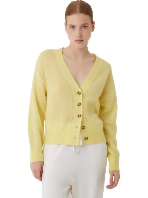 Majestic Filatures Cashmere Silk Pointelle Cardigan - Lemon