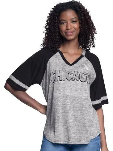 G-III 4HER BY CARL BANKS Chicago White Sox Hall Of Fame Raglan Oversized Half-sleeve Top - Black