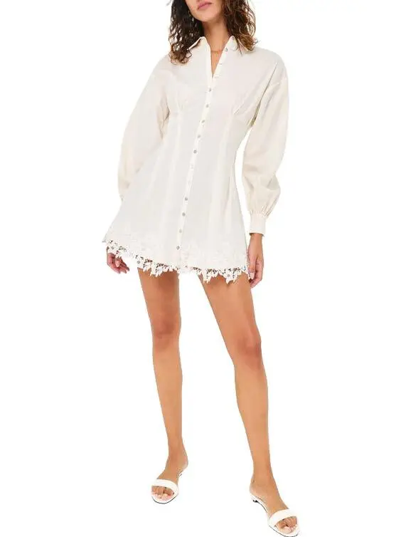 Cami Nyc Kimiko Lace Detail Mini Shirt Dress - Macadamia