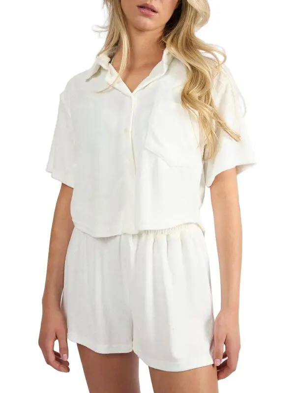 VIENS AVEC MOI Terry Button-up Shirt - White