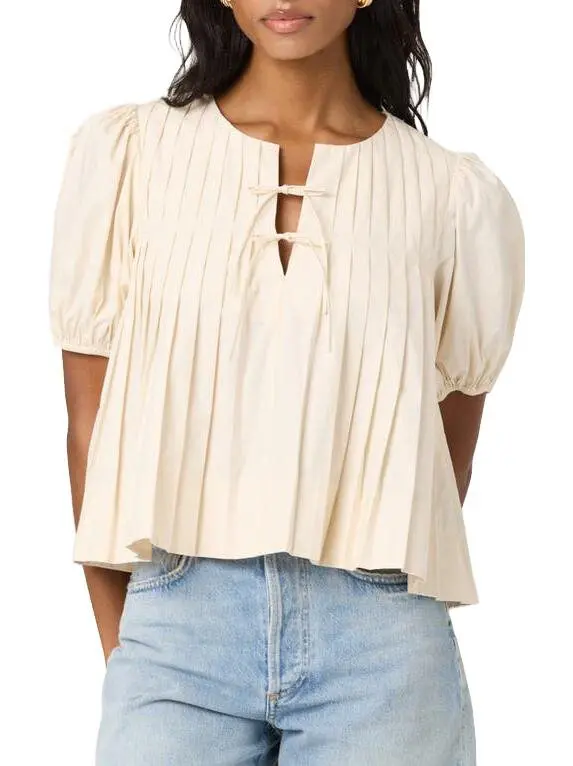 Astr The Label Pleated Cotton Swing Top - Off White