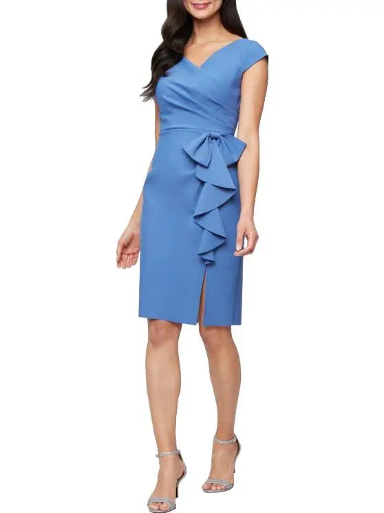 Alex Evenings Contour Collection Ruffle Sheath Cocktail Dress - Cornflower