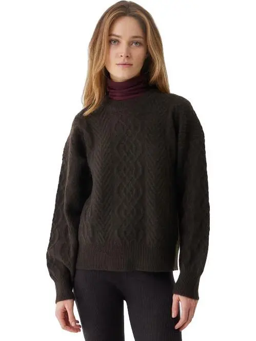 Majestic Filatures Yak Wool Blend Cable Knit Crewneck - Chocolat