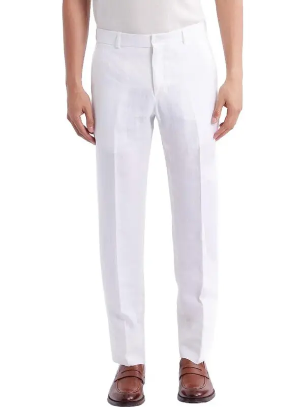Berle Flat-front Linen Dress Pants - White