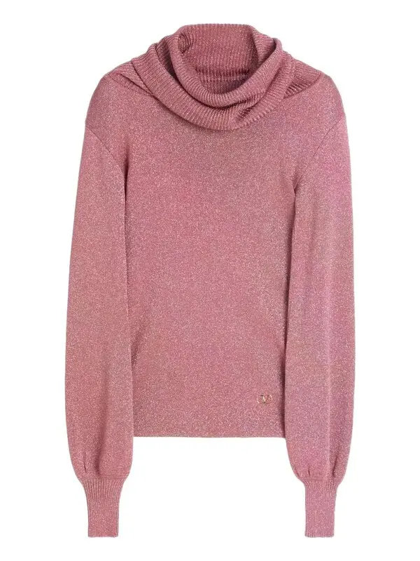 Valentino Garavani Cowl-neck Glittery Sweater - Pink