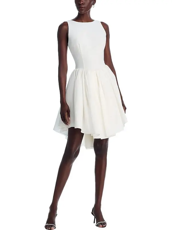 Amsale High Neck Bubble Skirt Dress - Ivory