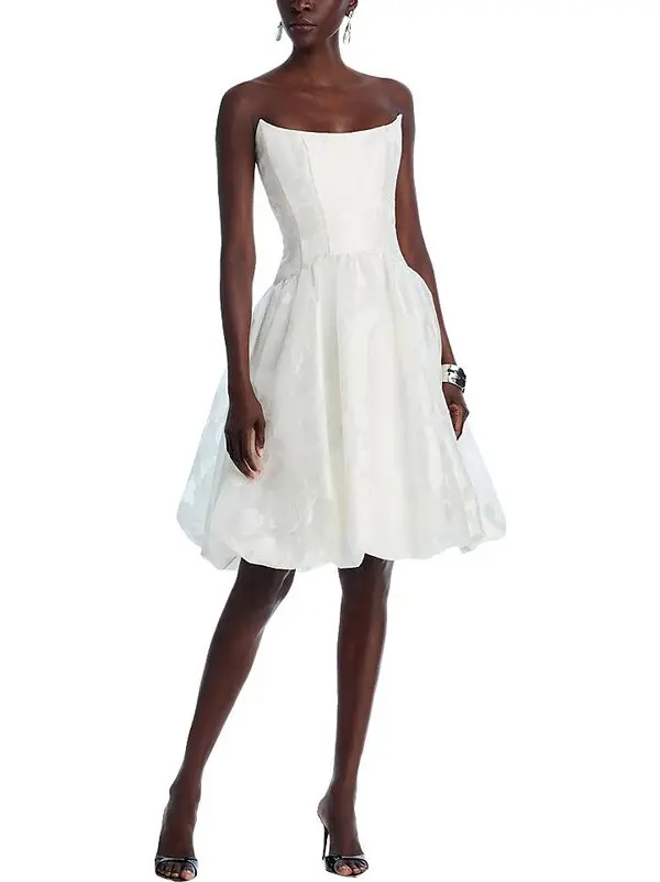 Amsale Coupe Bubble Skirt Dress - Ivory