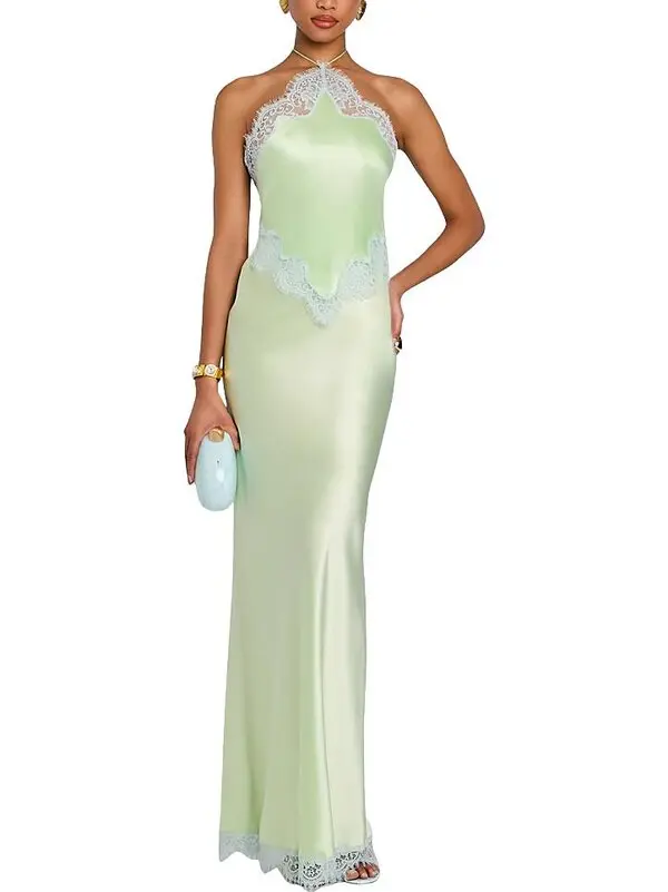Retrofete Lace Trim Halter Maxi Dress - Glace Pist
