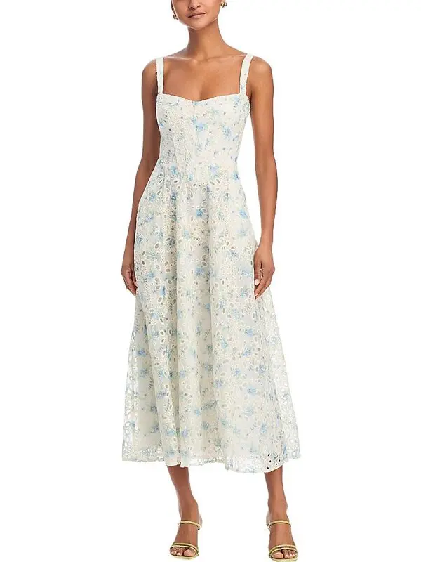 Bardot Adaline Broderie Midi Dress - Blue White