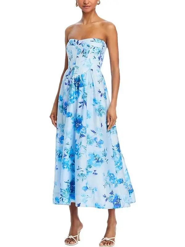 Bardot Lola Corset Midi Dress - Blue Floral