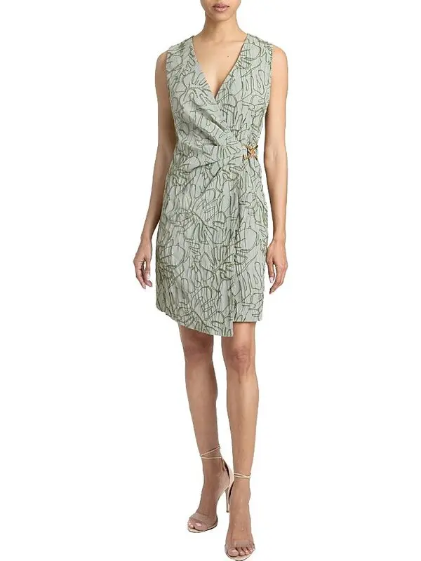 Santorelli Tilly Sleeveless Faux Wrap Shift Dress - Aloe