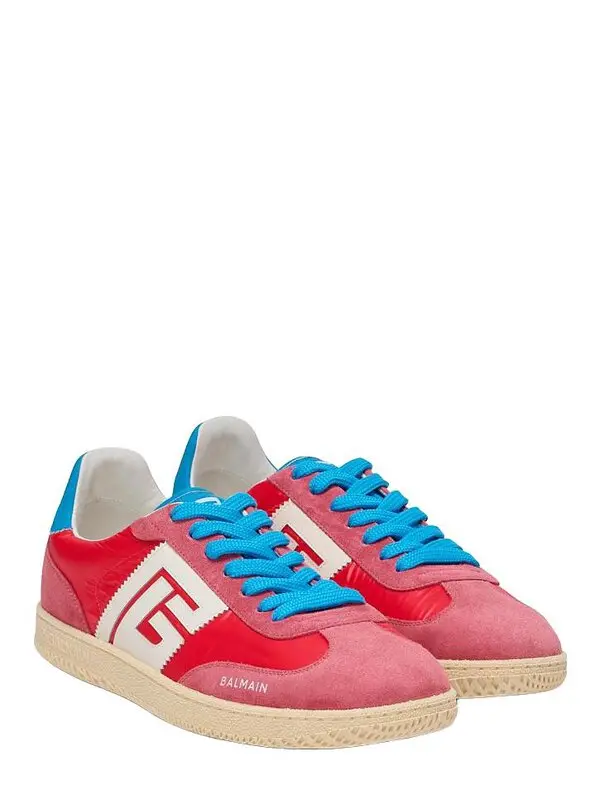 Balmain Swan Suede And Nylon Trainers - Red