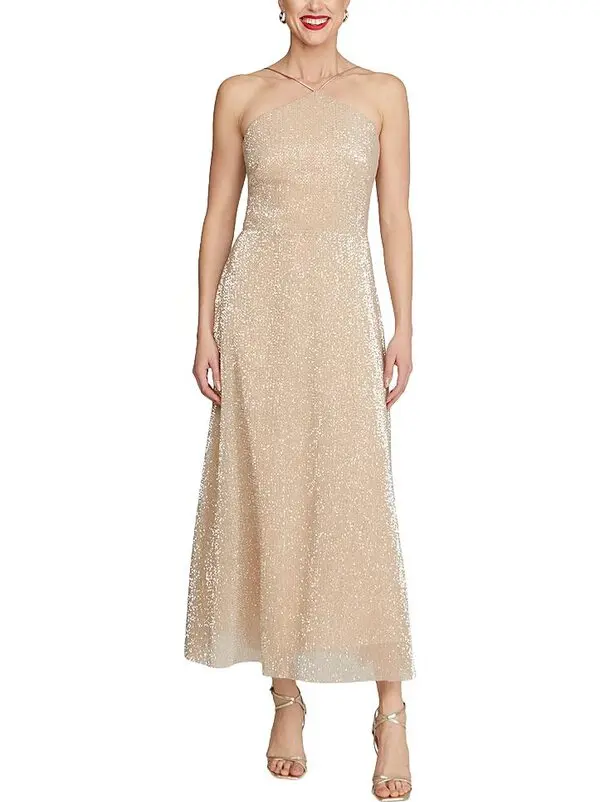 Halston Denise Sequin Midi Dress - Latte