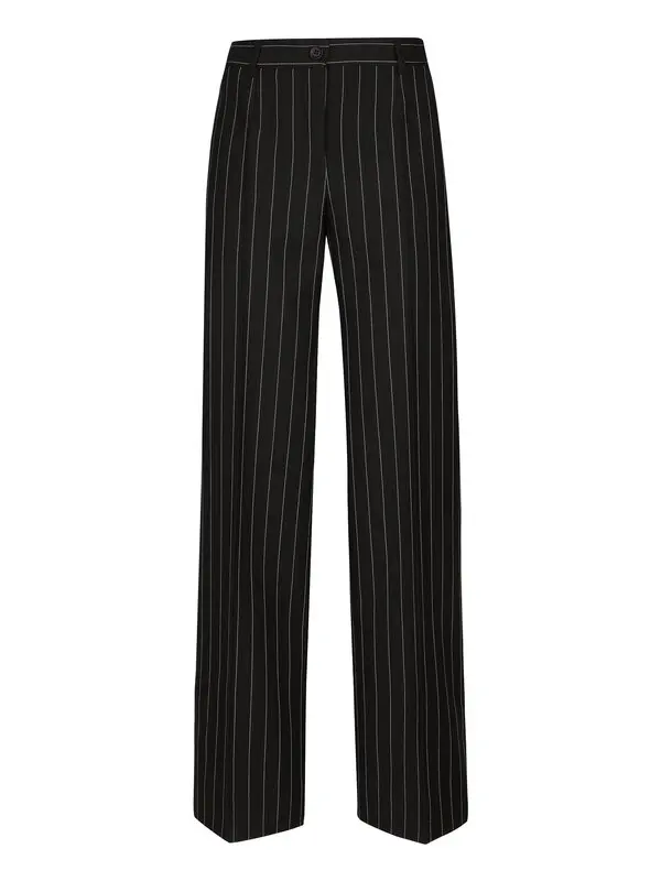 Dolce & Gabbana Flared Pinstripe Woolen Pants - Black