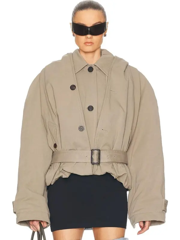 Balenciaga Hooded Trench Coat - Dark Beige