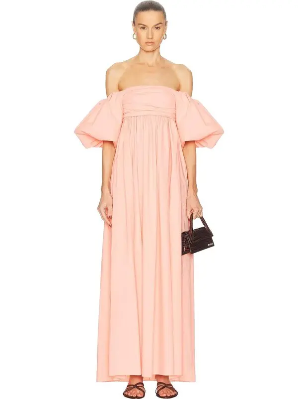 Caroline Constas Emilia Ruched Empire Maxi Dress - Peach Pink