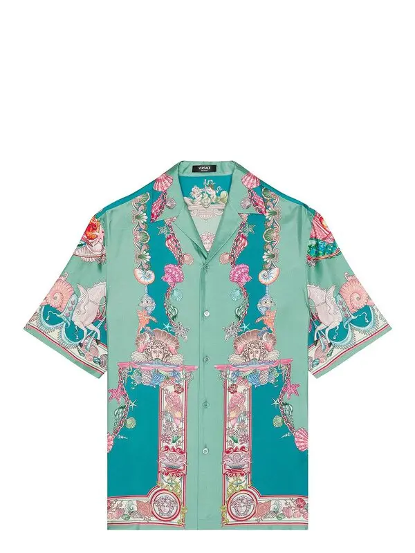Versace Coral Theatre Print Shirt In Sage - Sea Green