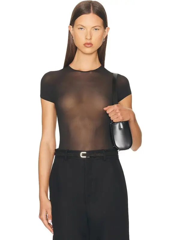 Wardrobe.NYC Sheer Cap-sleeve Bodysuit - Black