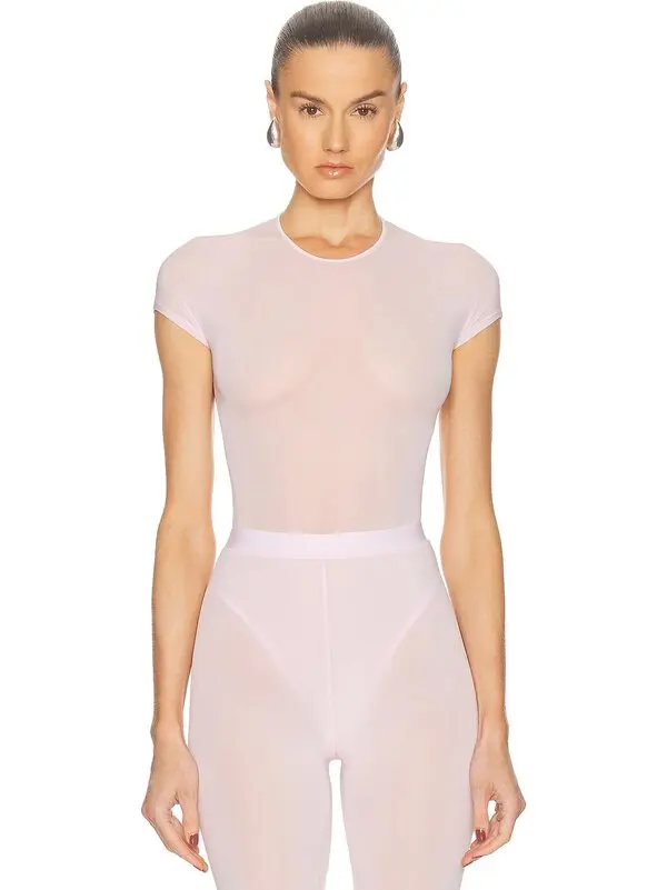 Wardrobe.NYC Sheer Cap-sleeve Bodysuit - Blush