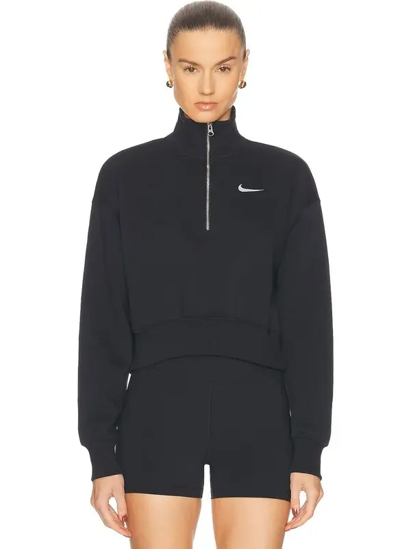 Nike Phoenix Fleece 1/2 Zip Cropped Sweatshirt - Black & Sail