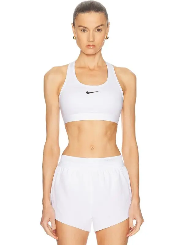 Nike Swoosh Medium Support Padded Sports Bra In White, Stone, Mauve, & Black In White - White  Stone Mauve  & Black