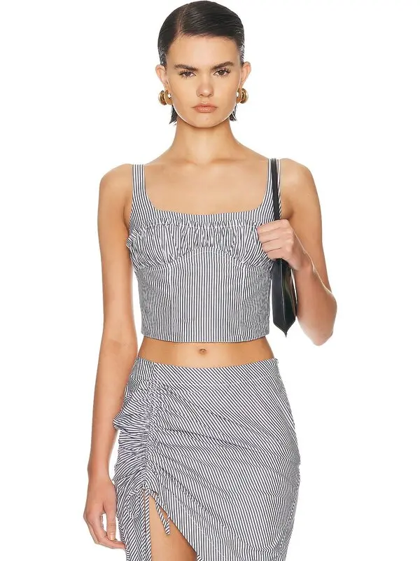 FLEUR DU MAL Poplin Bustier Top - Black Stripe
