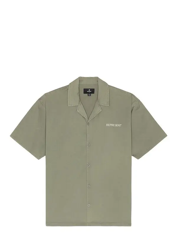 REPRESENT Script Camp Collar Shirt In Grey - Washed Khaki