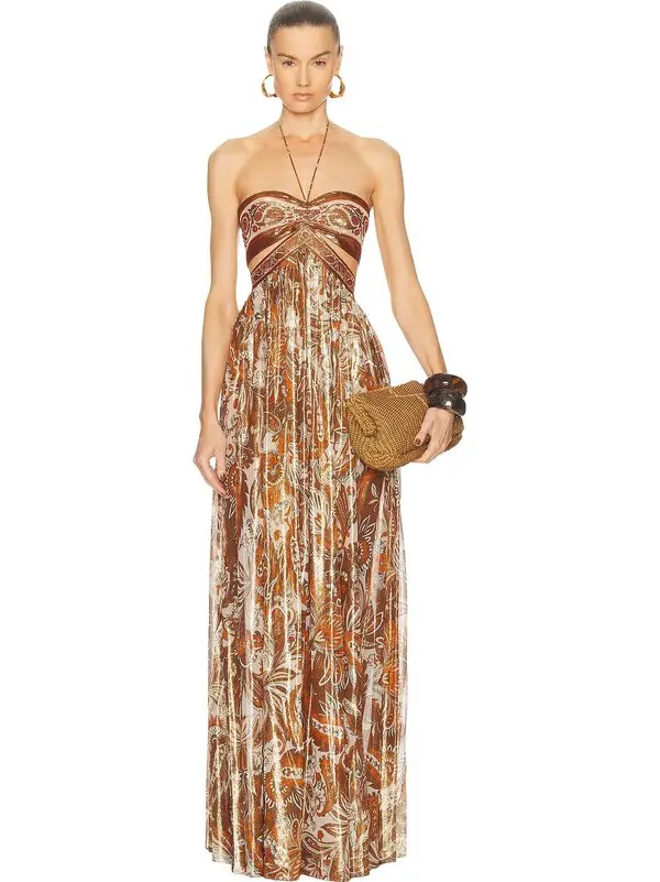 Retrofete Kimmy Metallic Dress - Terracotta Paisley