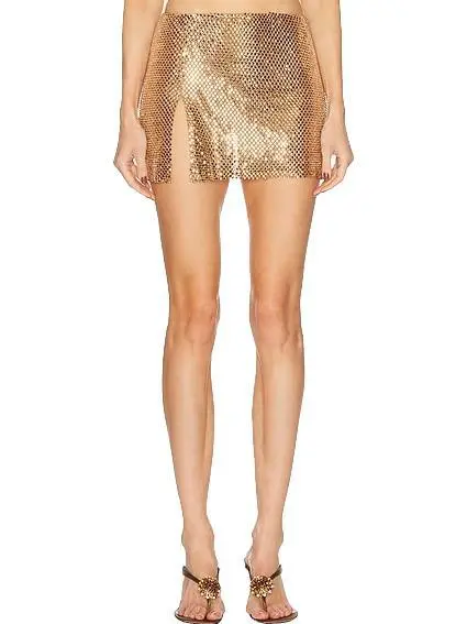 Retrofete Pax Embellished Skirt In Metallic Gold - Ecru