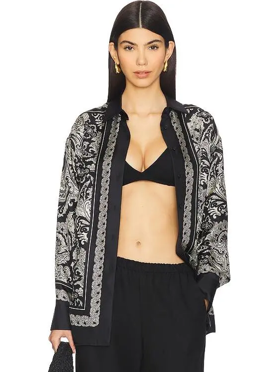NILI LOTAN Alfie Printed Shirt - Black & Ivory Paisley Scarf