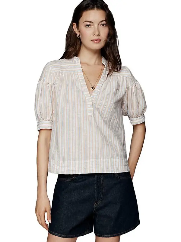 Anthropologie Darcey Popover Swing Top - Spring Latte Stripe