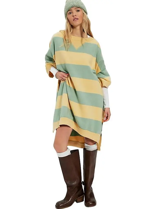 Free People We The Free Out Here Striped Maxi Sweatshirt - Green Combo