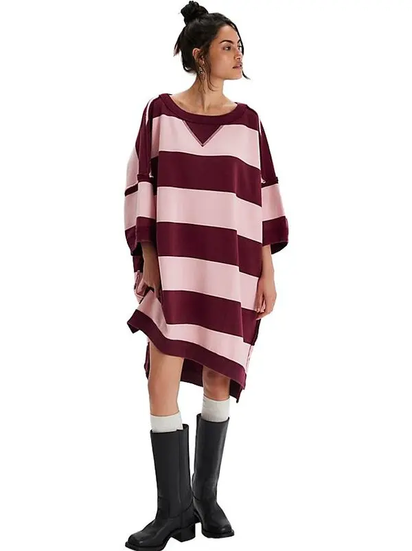 Free People We The Free Out Here Striped Maxi Sweatshirt - Pink Combo