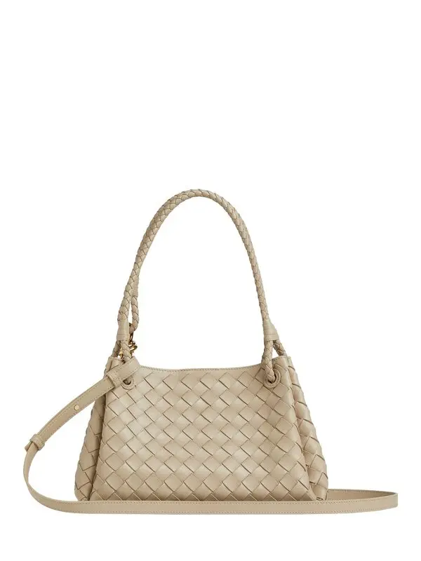 Bottega Veneta Intrecciato Leather Shoulder Bag - 9614 Ecru-muse Brass