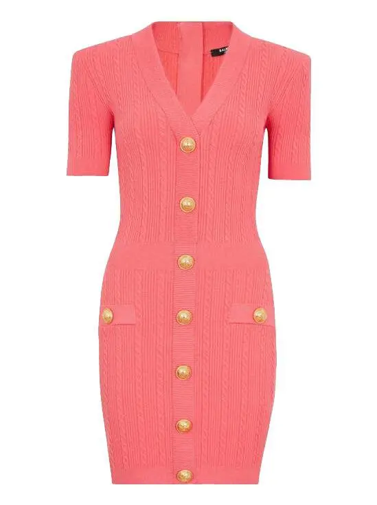 Balmain Cable-knit Bodycon Dress - Pink