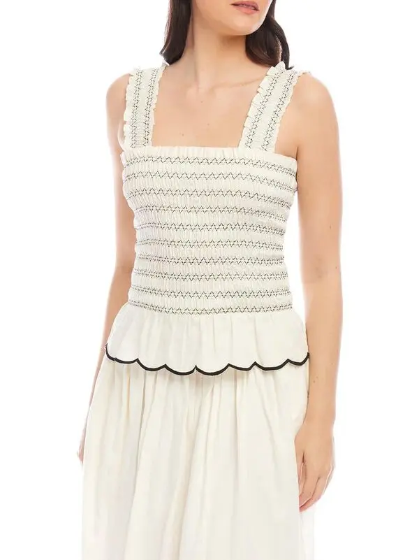 Fifteen Twenty Elliot Smocked Cotton Peplum Camisole - Cream