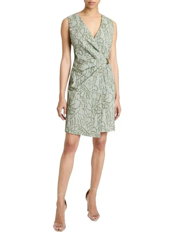 Santorelli Tilly Sleeveless Faux Wrap Shift Dress - Aloe