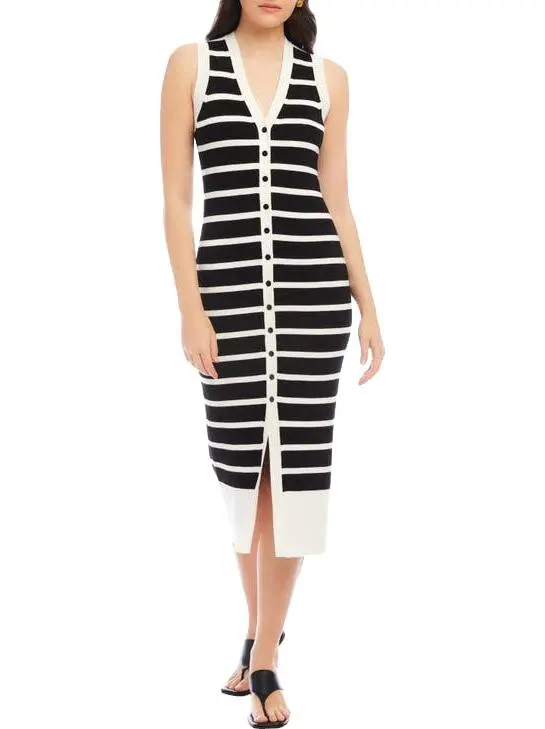 Fifteen Twenty Jenna Stripe Sleeveless Sweater Dress - Black White Stripe